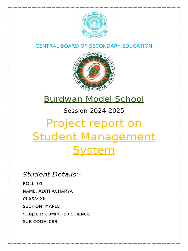 Student Management Class 12 BMS | PDF