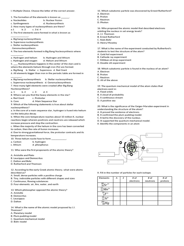 Physci Quiz Lesson 1 and 2 | PDF | Atoms | Science & Mathematics