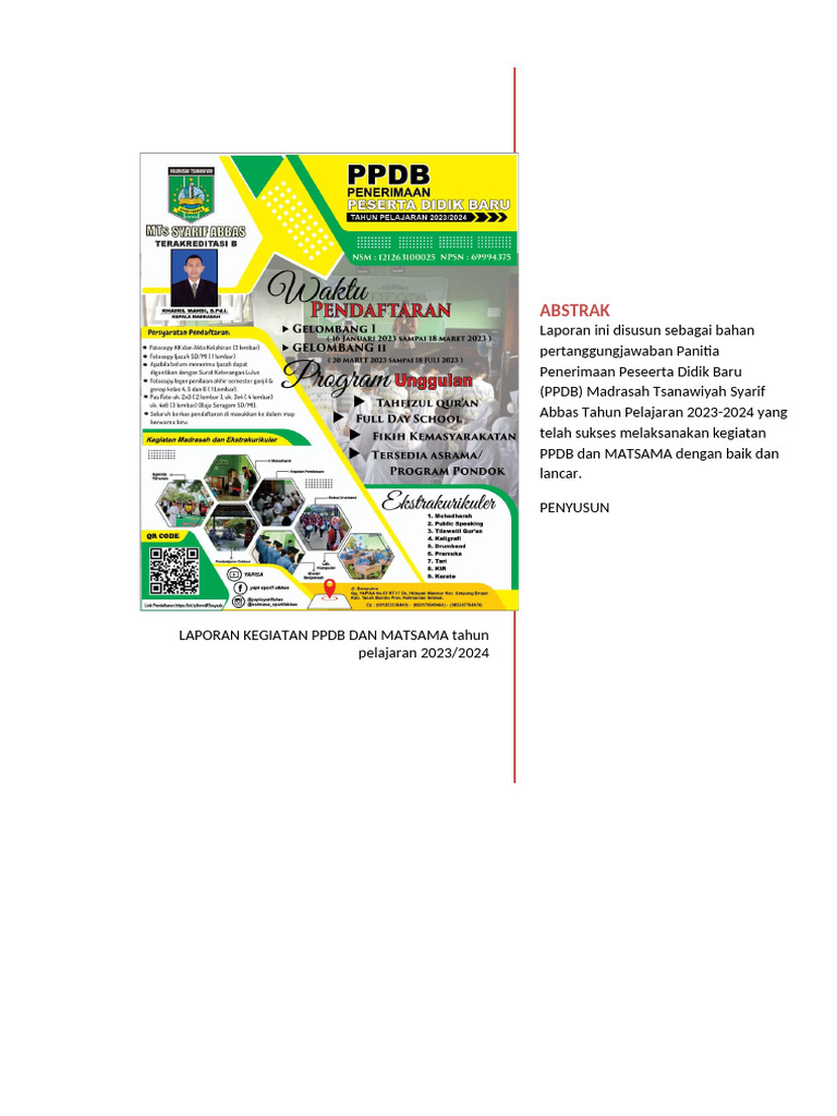 Laporan Ppdb - Matsama 2023-2024 | PDF