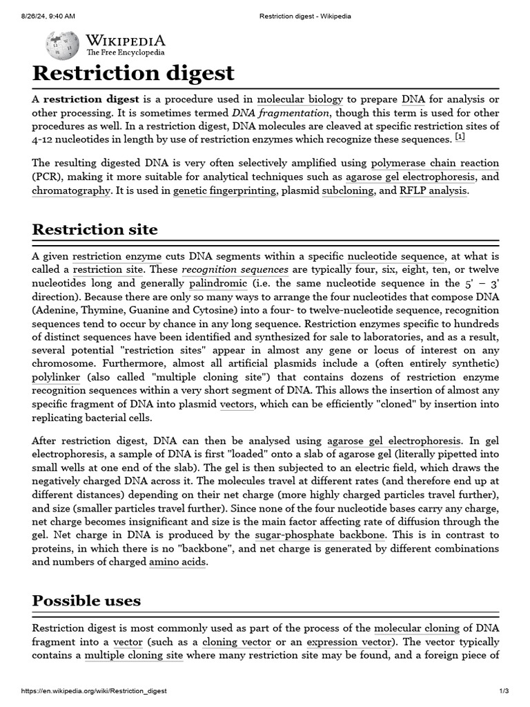 Restriction Digest - Wikipedia | PDF