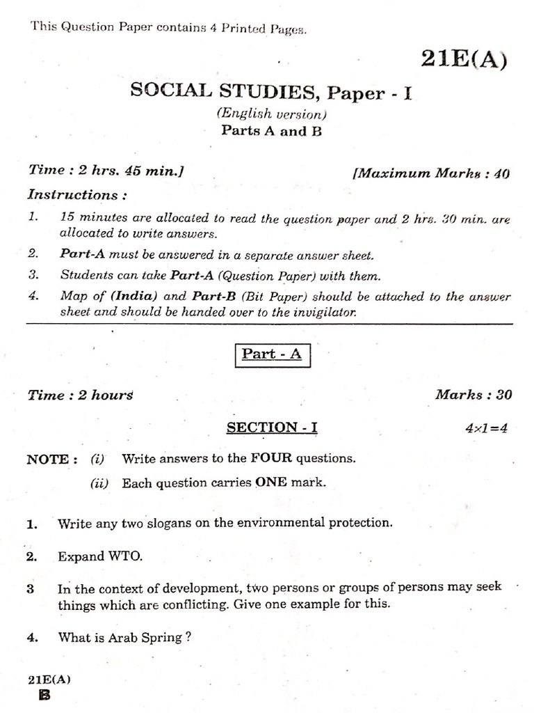 AP 10th Class Social Paper-I (EM) 2019 QP | PDF