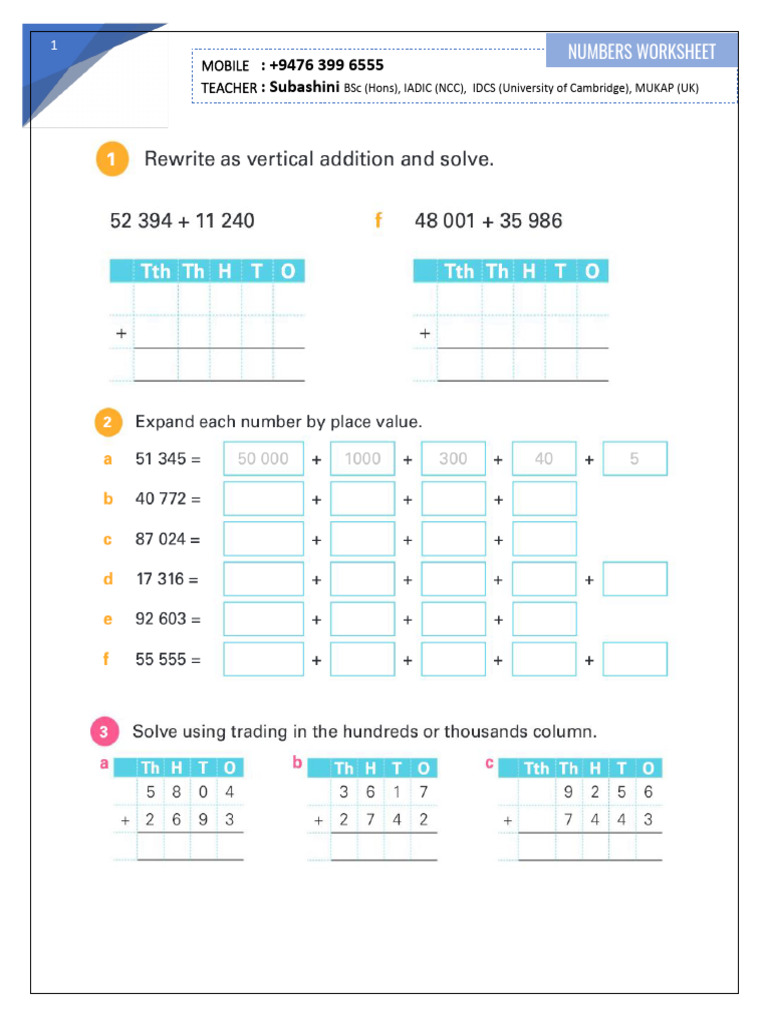 Worksheet1 Numbers | PDF