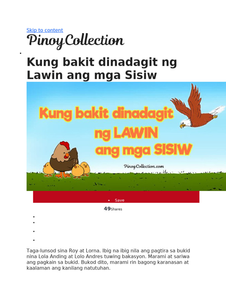 Kung Bakit Dinadagit NG Lawin Ang Mga Sisiw | PDF
