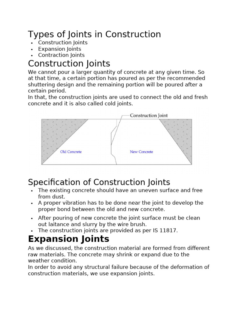 Types of Joints in Construction | PDF