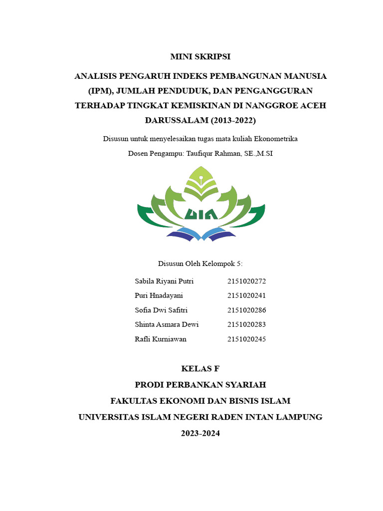 Kel. 5, Mini Skripsi - Ekonometrika - PS-F | PDF