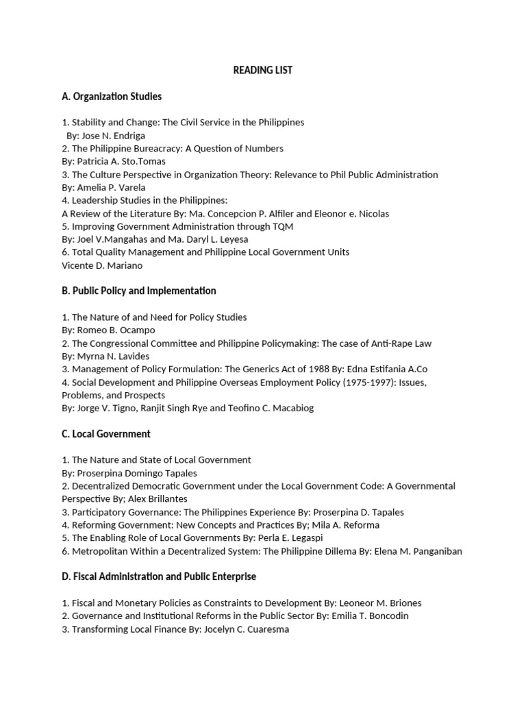Reading List For MPA | PDF