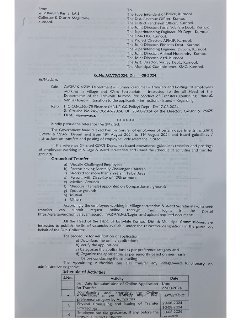 GSWS Transfers | PDF