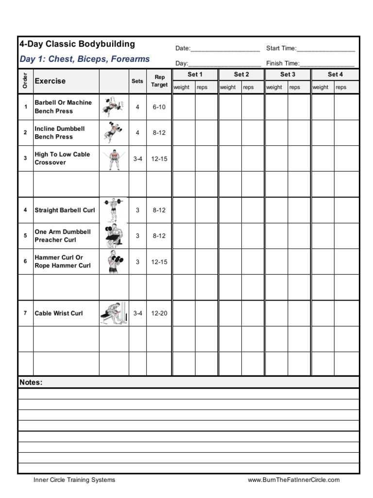 Four Day Classic Bodybuilding Logsheets All PDF | PDF