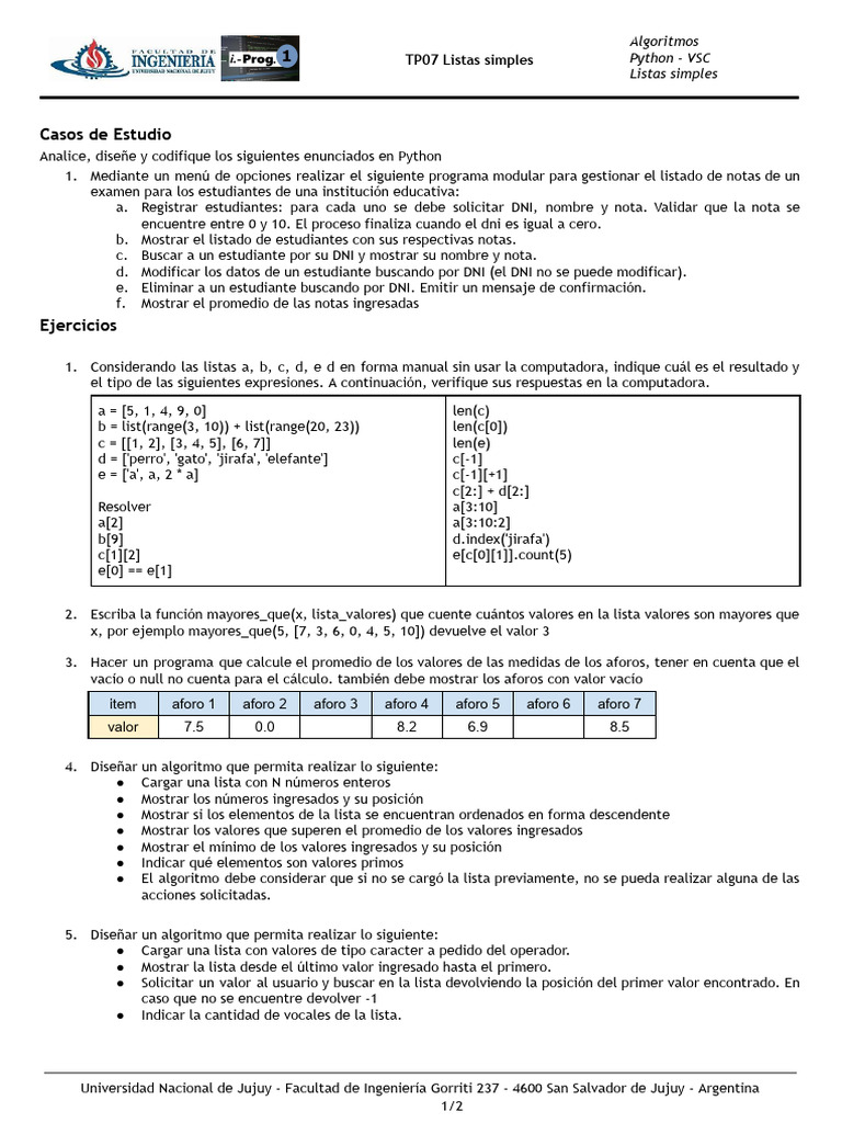 Iprog 232 TP07 Listas Simples | PDF
