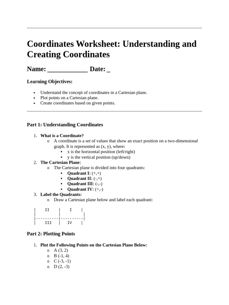 Coordinates Worksheet | PDF