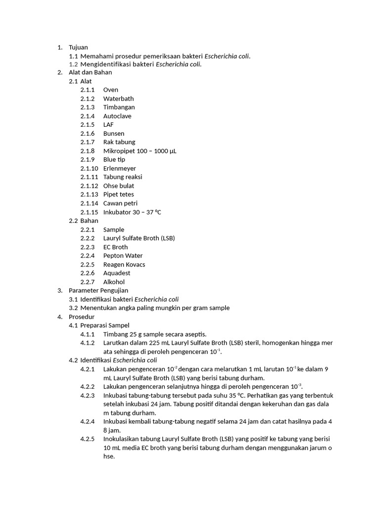 Prosedur E.coli SNI Revisi P Asep 02082024 | PDF