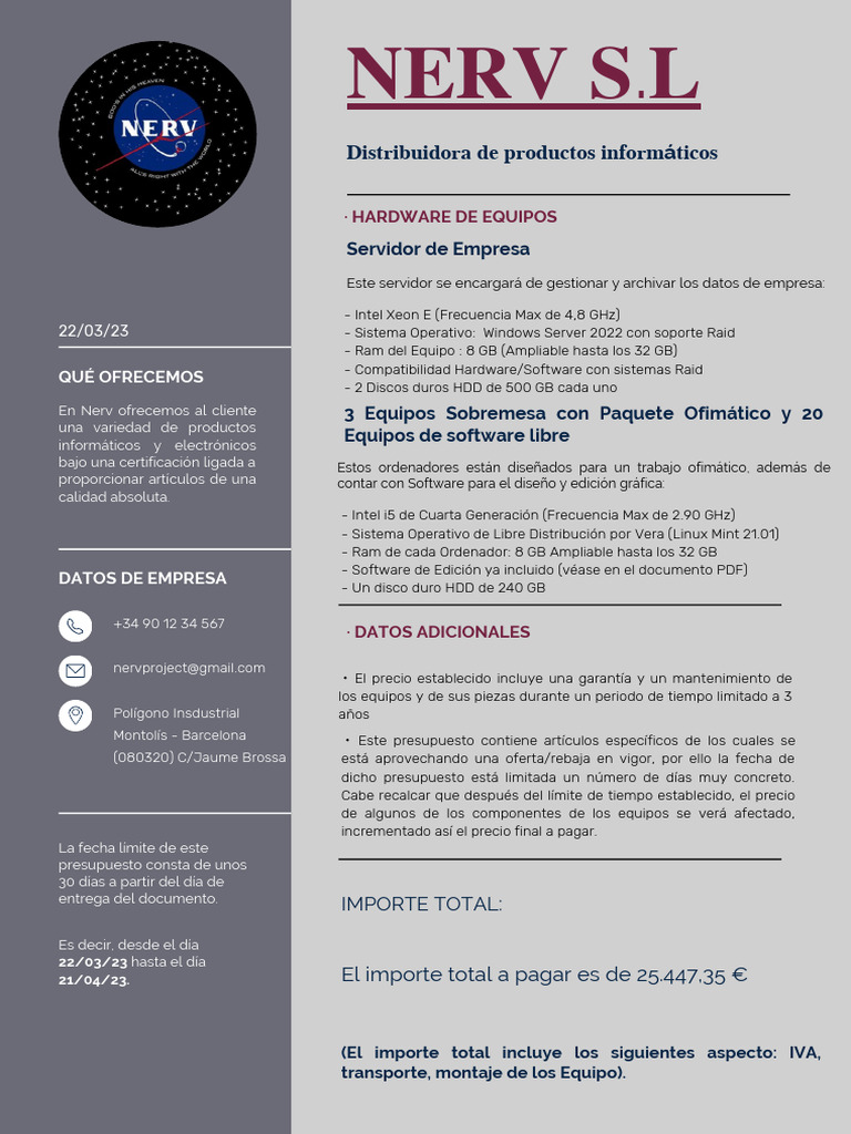 Presupuesto NERV S.L | PDF