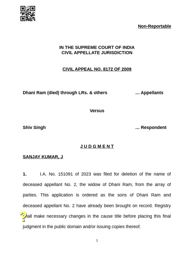 Dhani Ram Died Through LRs. Others V. Shiv Singh 2 | PDF