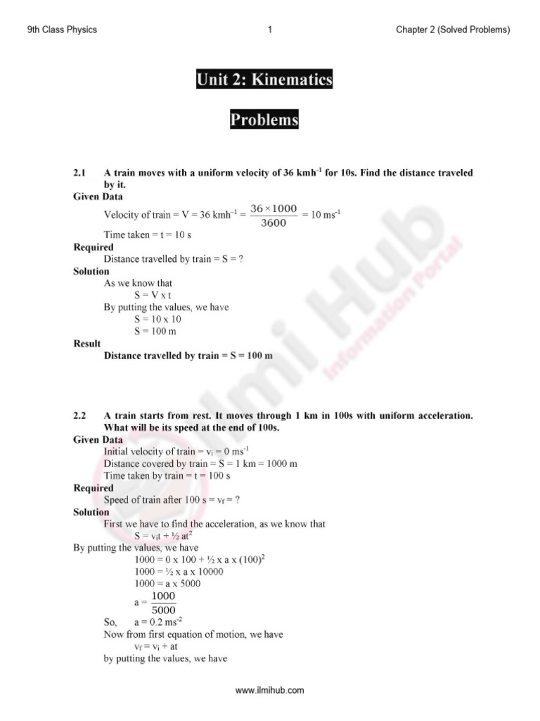 9th Phy Chap 2 Solved Problems - Page-0001 (7 Files Merged) | PDF