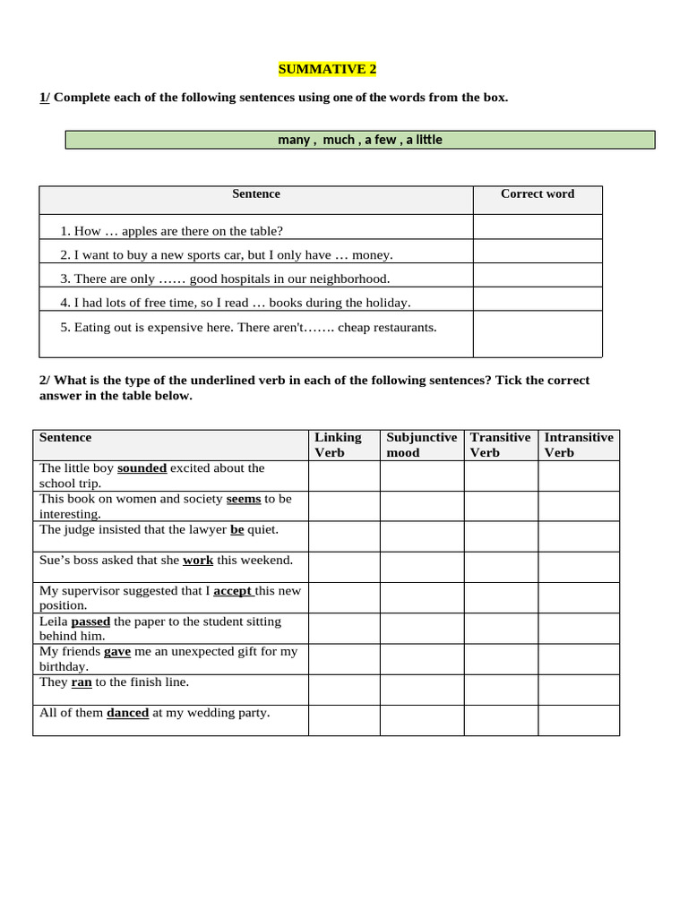Summative 2 Grammar | PDF