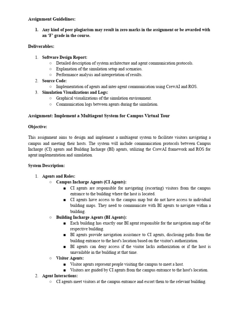 Assignment - Implement A Multiagent System For Campus Virtual Tour | PDF