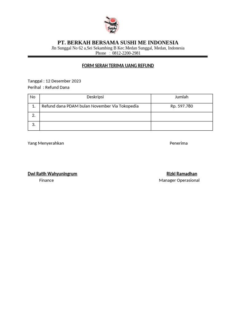 Form Serah Terima | PDF