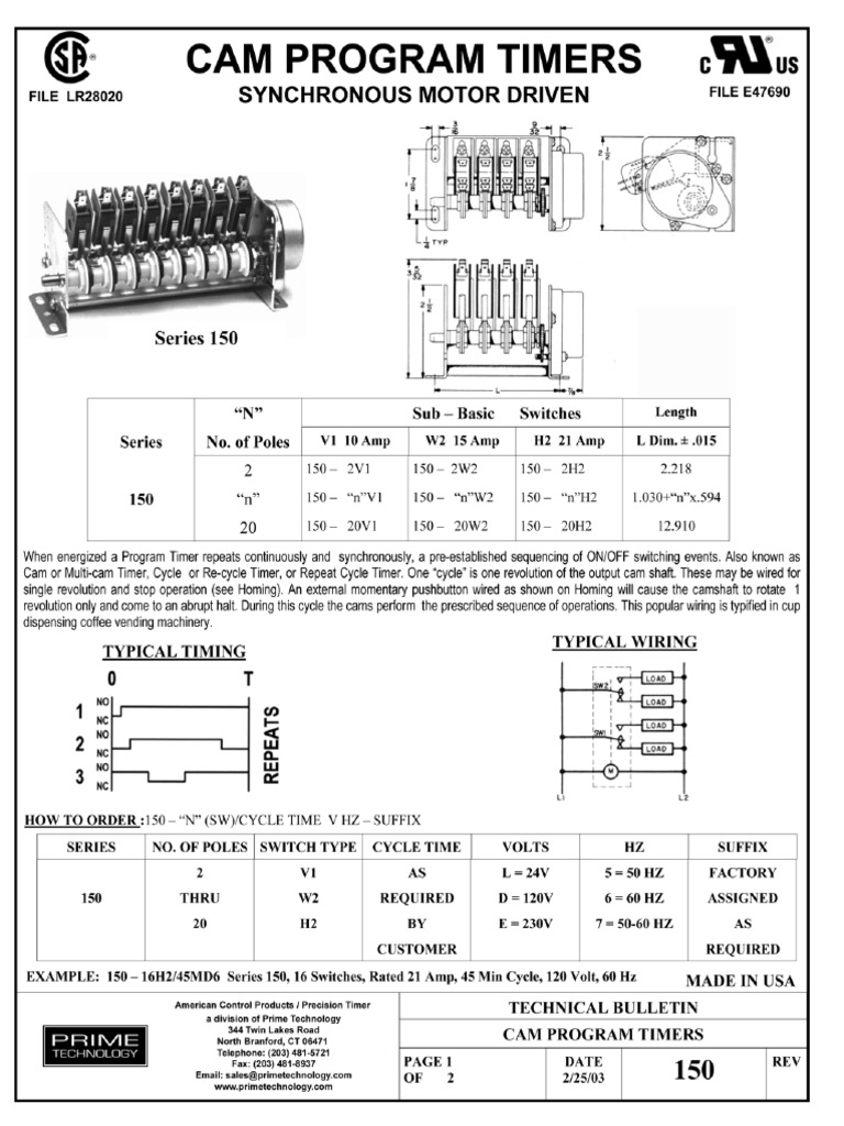 Prime - Electromechanical Cam Timers - Technical Bulletin 150 | PDF