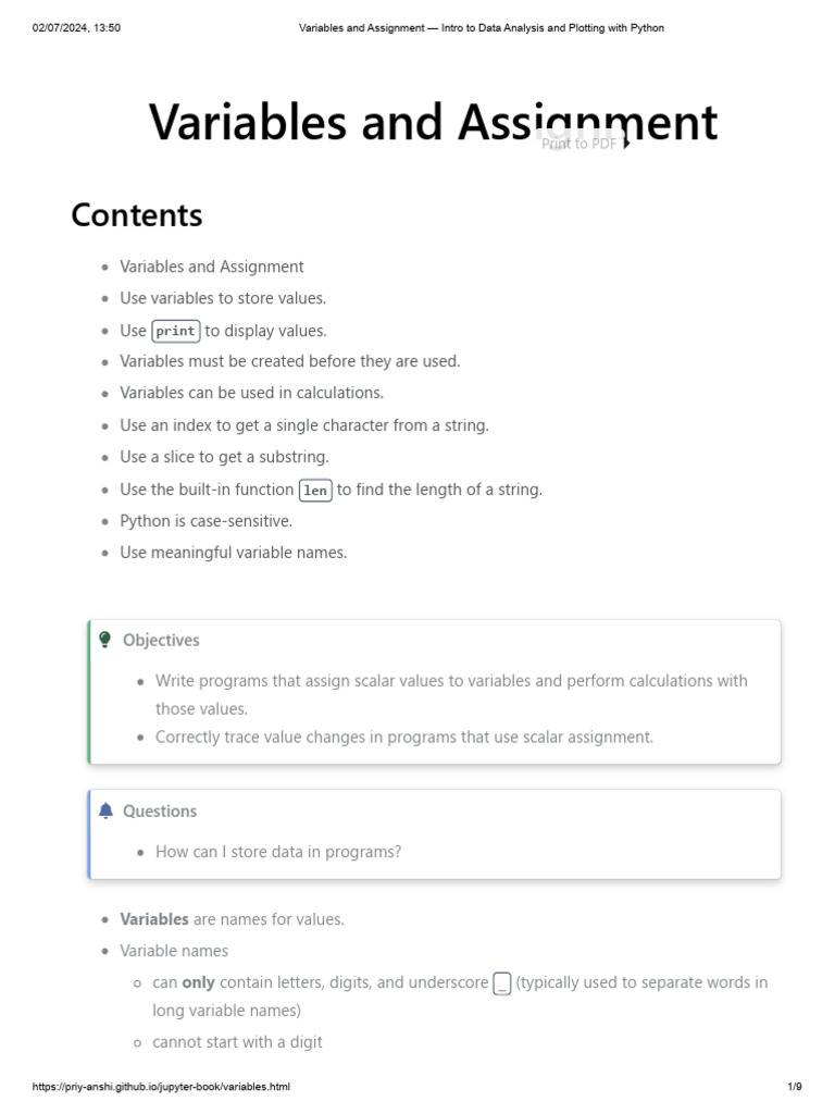Variables And Assignment Intro To Data Analysis And Plotting With Python Pdf 1289