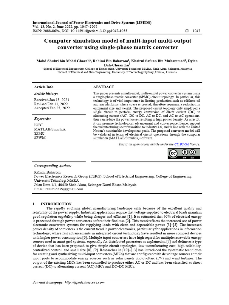 Computer Simulation Model of Multi-Input Multi-Output Converter Using ...