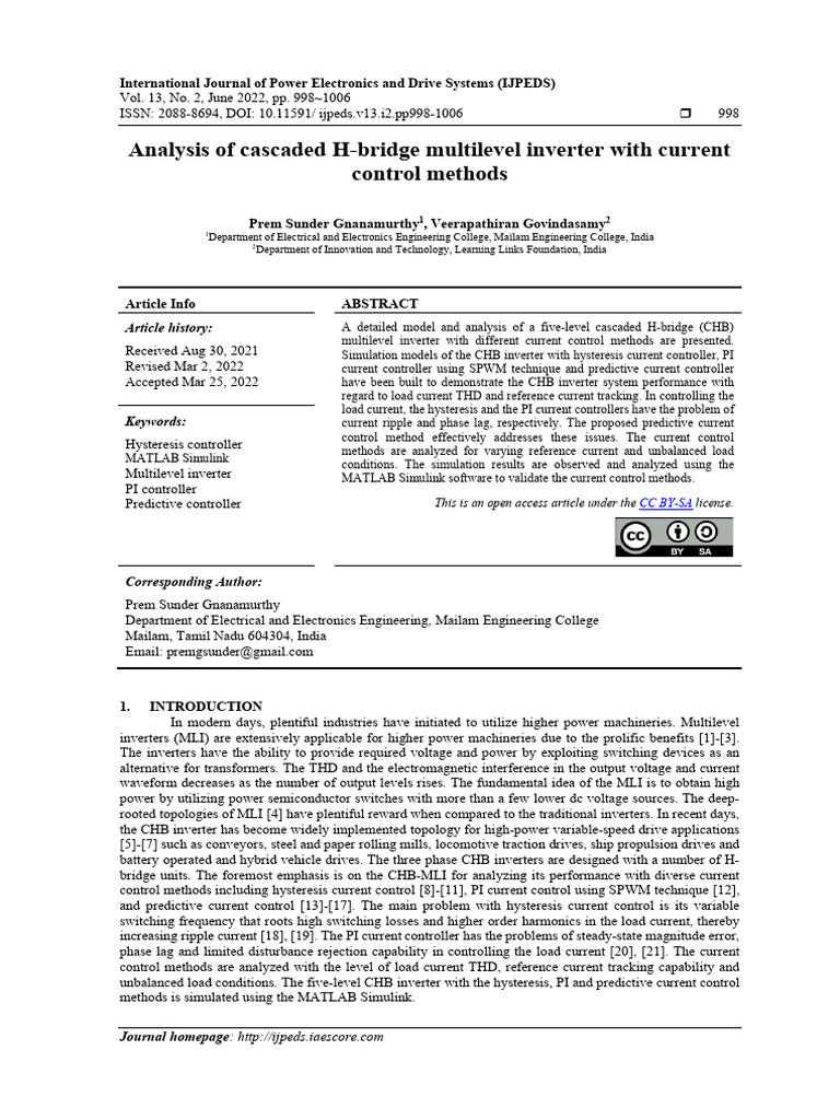 Analysis of Cascaded H-Bridge Multilevel Inverter With Current Control ...