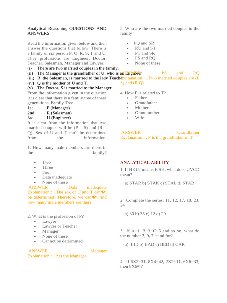 Analytical Reasoning Questions and Answers | PDF