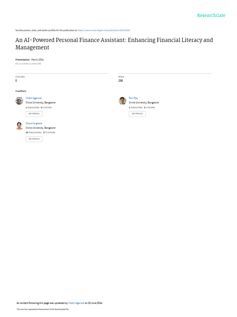 AI Powered Personal Finance Assistant | PDF