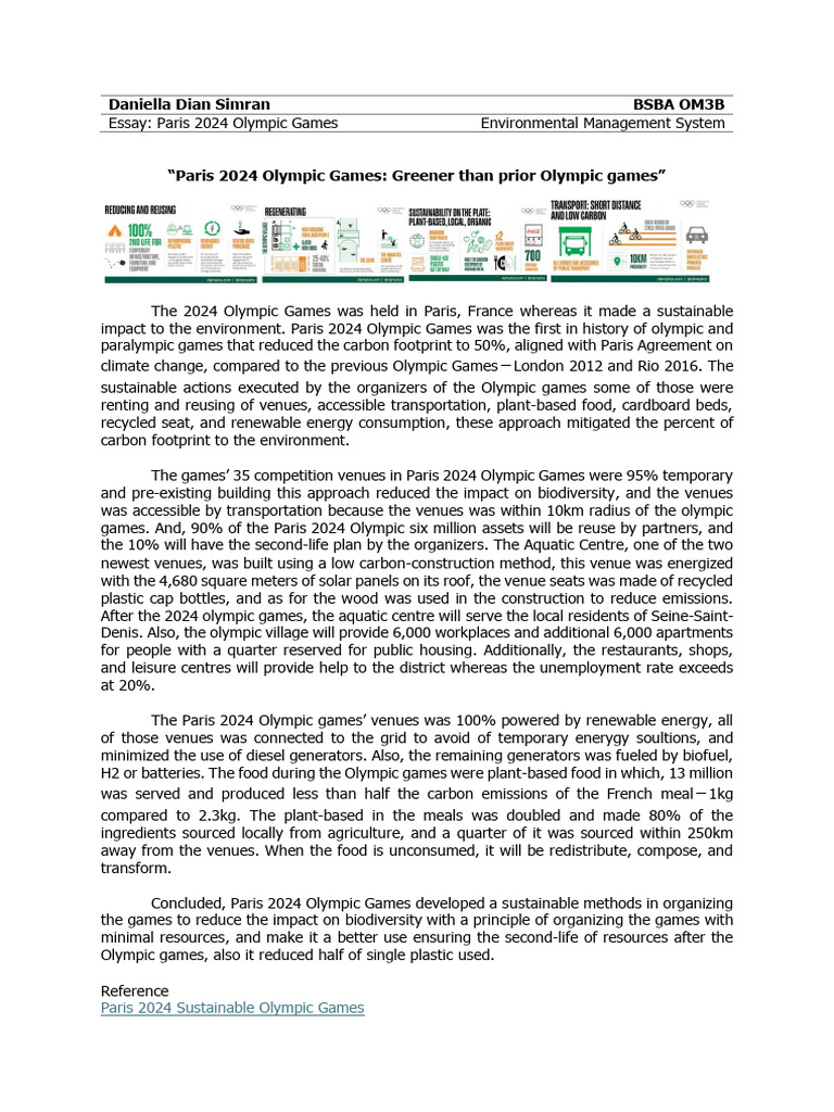 Paris 2024 Olympic Games Essay | PDF