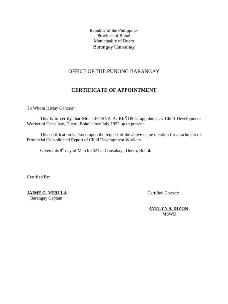 Certificate of Appointment | PDF