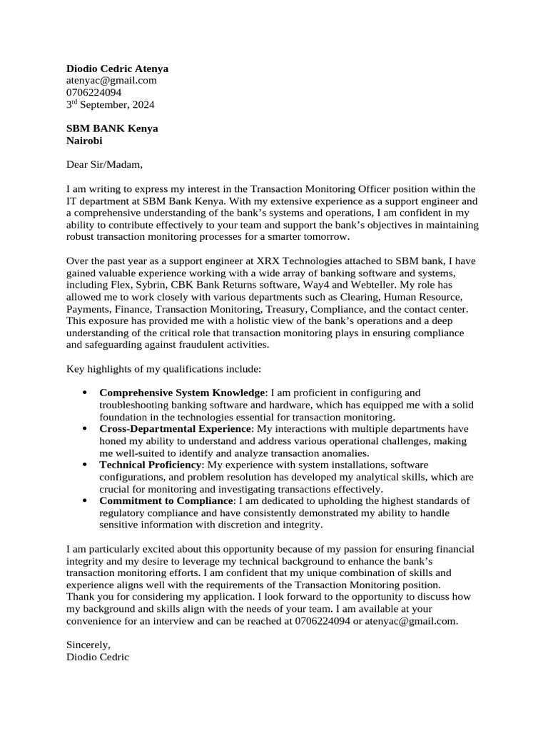 Application Letter SBM Job | PDF