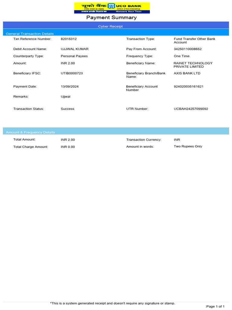 Payment Summary: Cyber Receipt | PDF