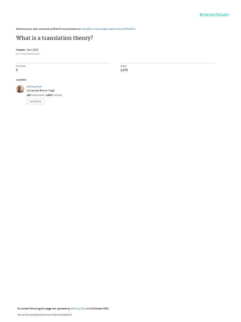 What Is A Translation Theory-Anthony Pym | PDF