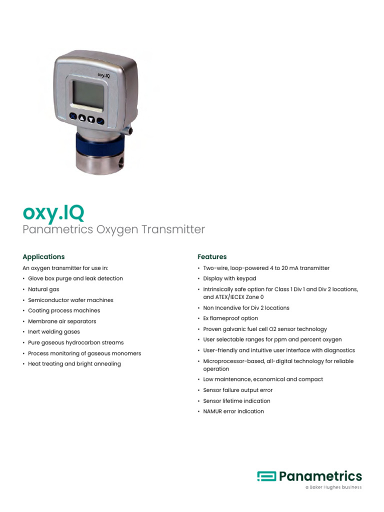 BHCS38527 Oxy - IQ Panametrics Oxygen Transmitter - R11 | PDF