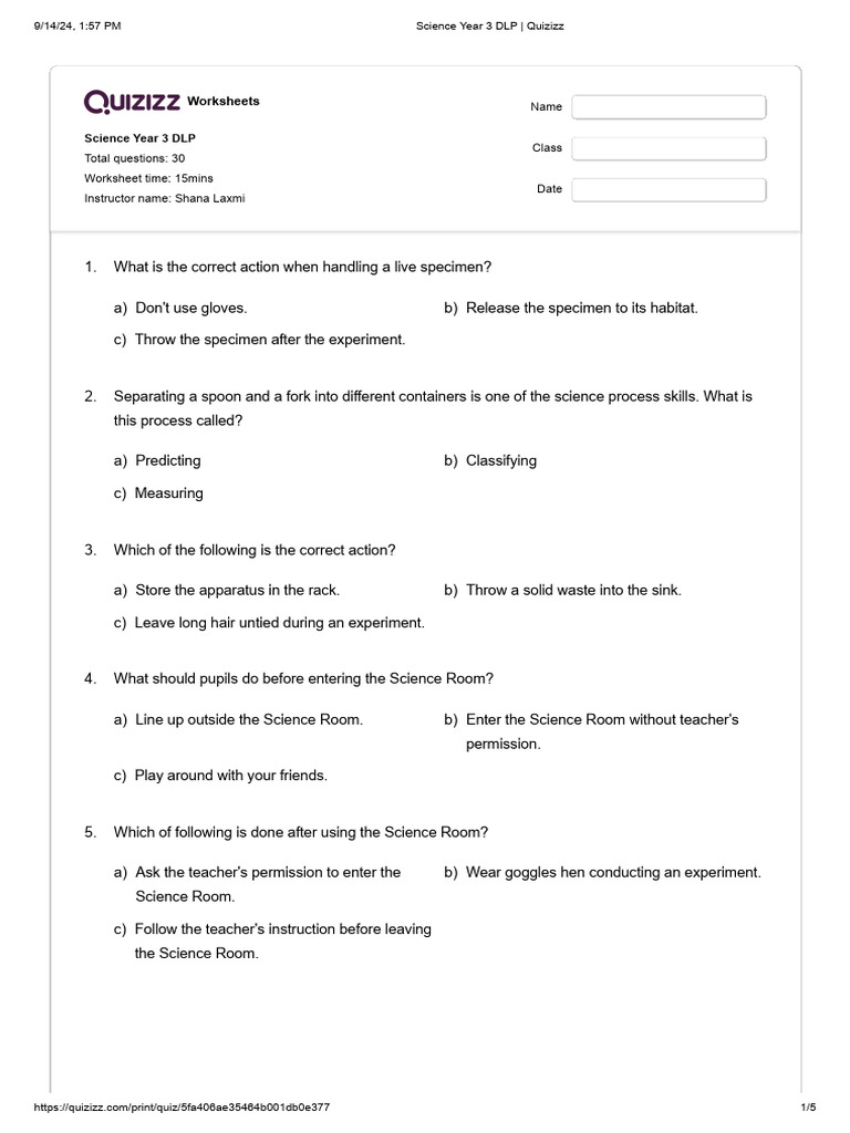Science Year 3 DLP - Quizizz | PDF