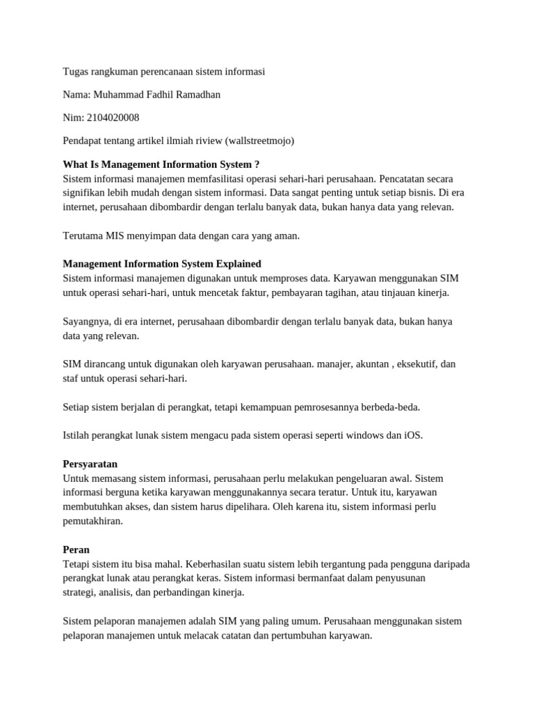 Tugas Pendapat Perencanaan Sistem Informasi | PDF
