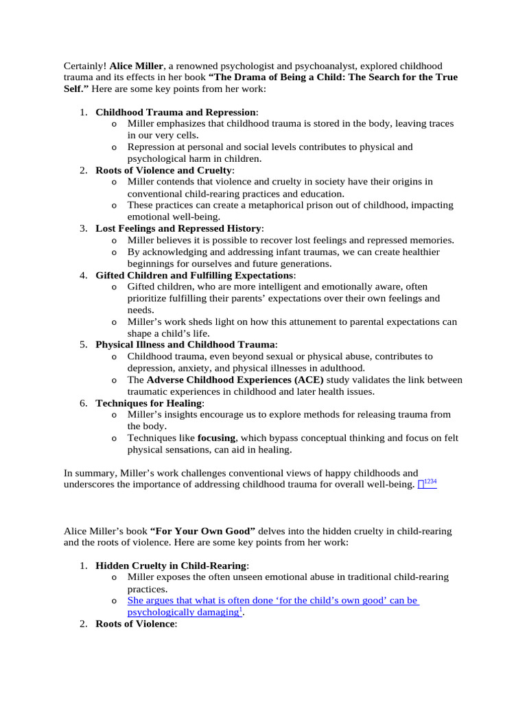 Alice Miller Main Key Points of Her Books | PDF