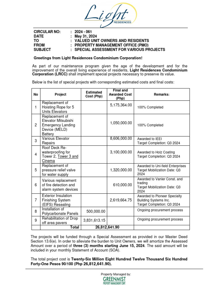 Circular 2024 - 061 Special Assessment Circular | PDF