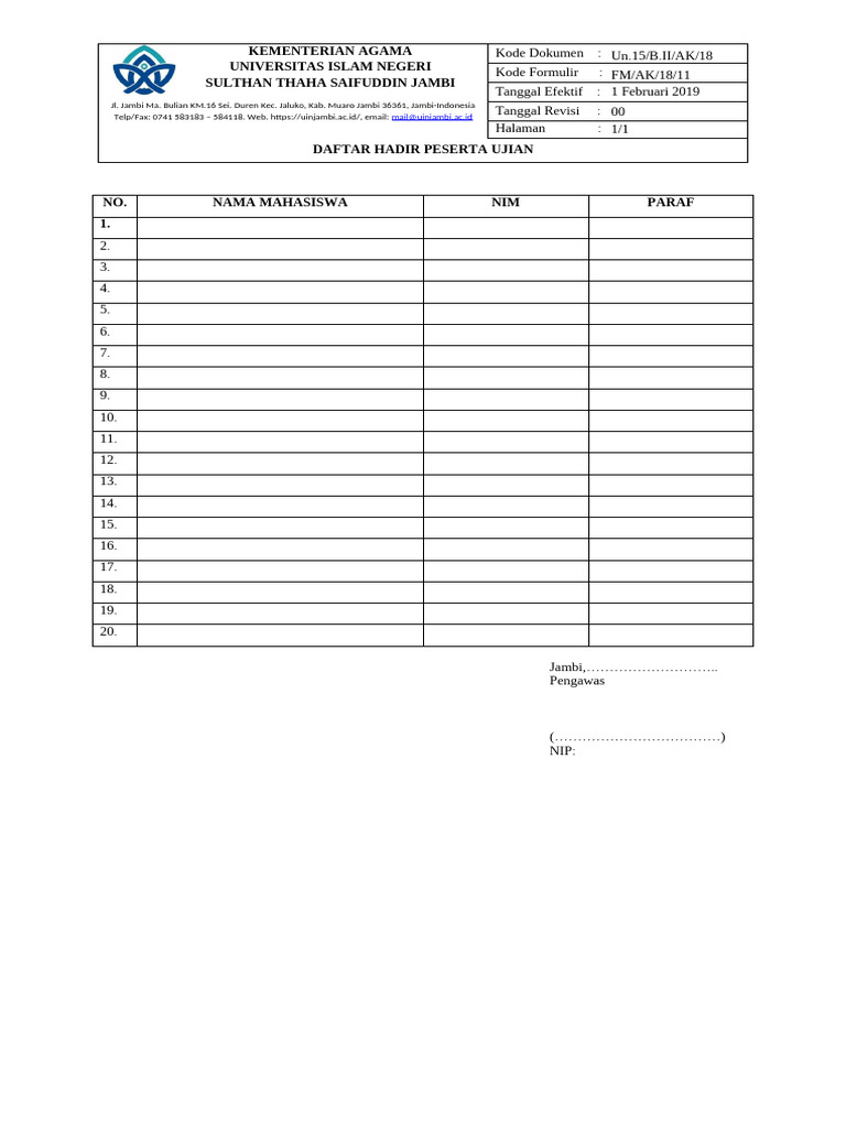 Daftar Hadir Peserta Ujian | PDF