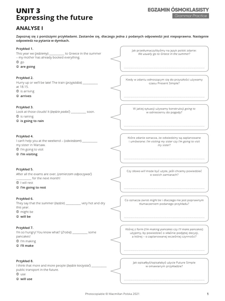 Grammar Practice UNIT 3 (Wersja Edytowalna) | PDF