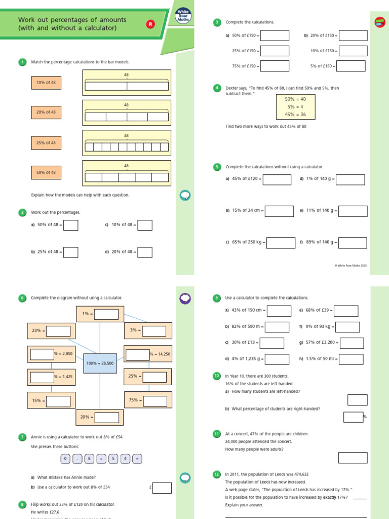 Y10 Spring Block 5 WO2 Work Out Percentages of Amounts With and Without ...