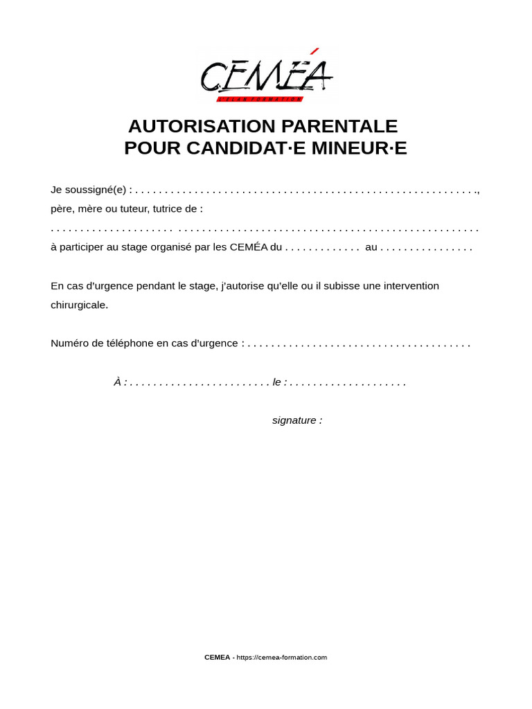 Autorisation Parentale CEMEA | PDF