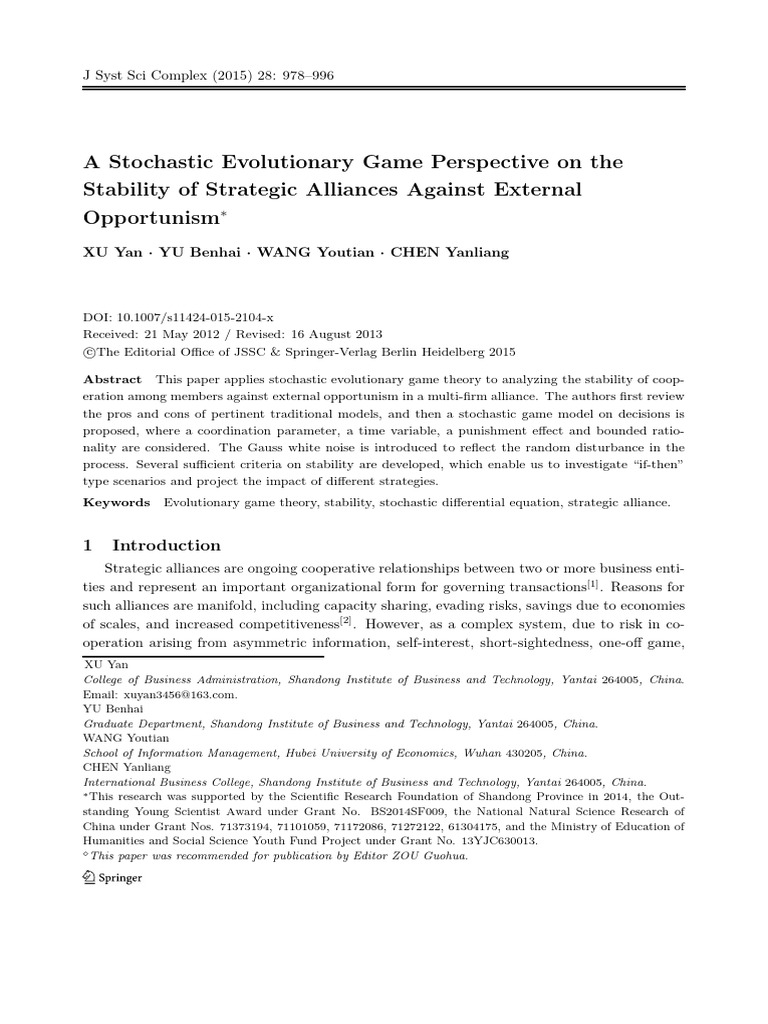 A Stochastic Evolutionary Game Perspective On The | PDF