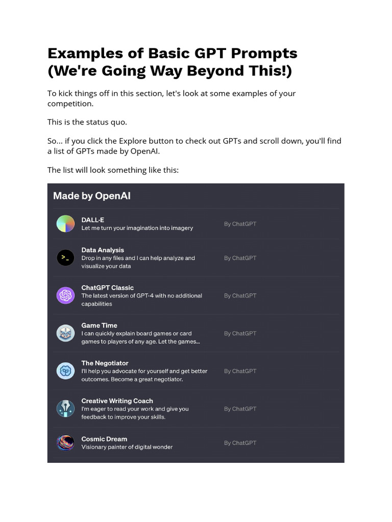 Examples of Basic GPT Prompts | PDF