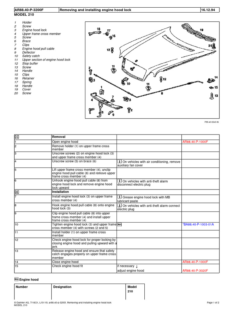 Removing and Installing Engine Hood Lock | PDF
