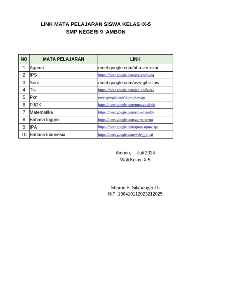 Link BELAJAR SISWA 2024-2025 (Kls IX-5) | PDF