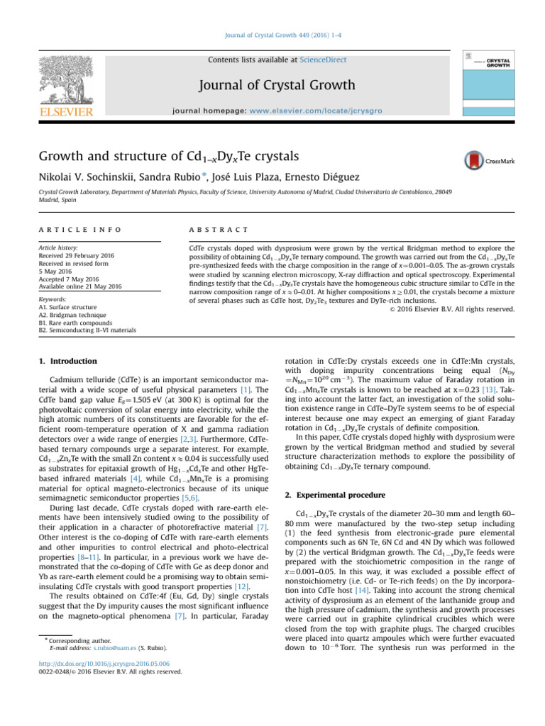 Growth and Structure of Cd1–XDyxTe Crystals | PDF