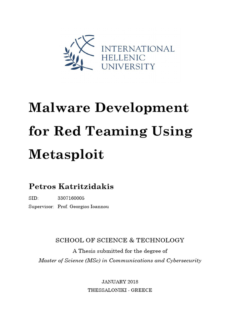 Dissertation - Thesis - Petros - Katritzidakis - Malware Development For Red Teaming Using ...