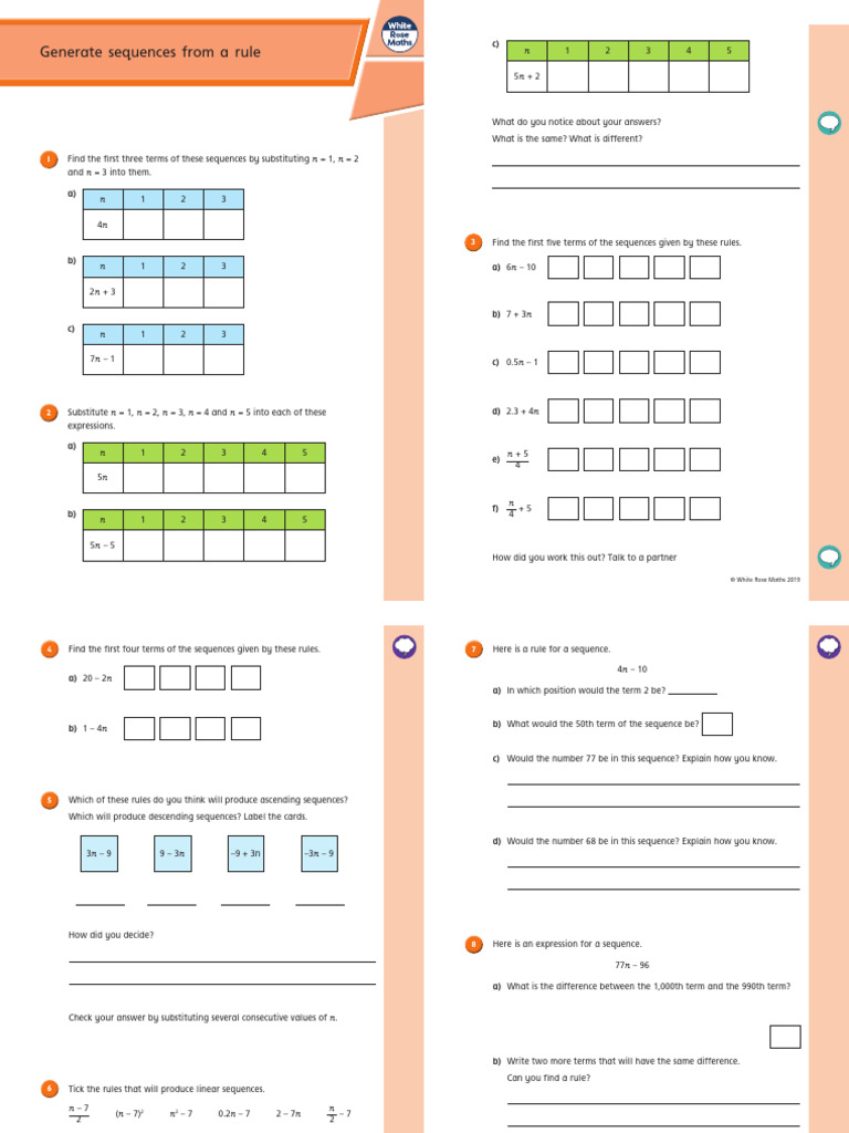 Y7 Autumn Block 2 WO11 Generate Sequences From A Rule 2019 | PDF