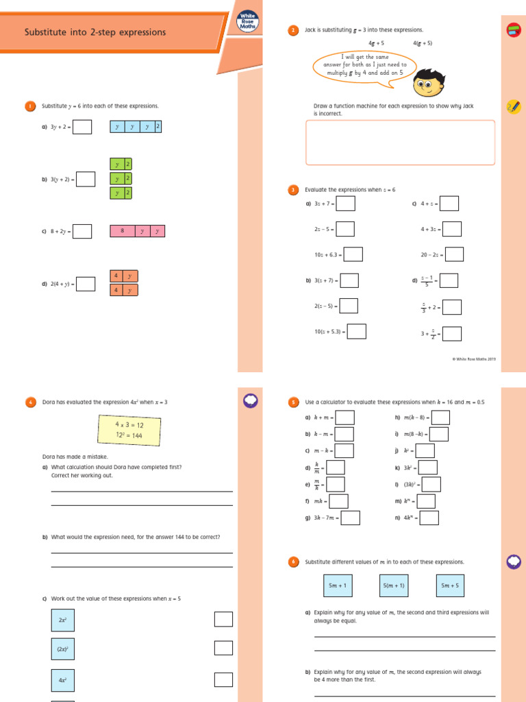 Y7 Autumn Block 2 WO10 Substitute Into 2 Step Expressions 2019 | PDF