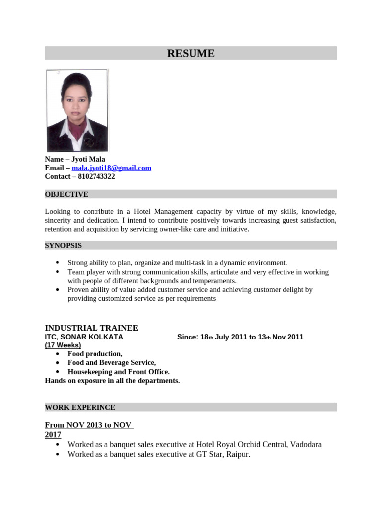 Jyoti Mala Resume | PDF